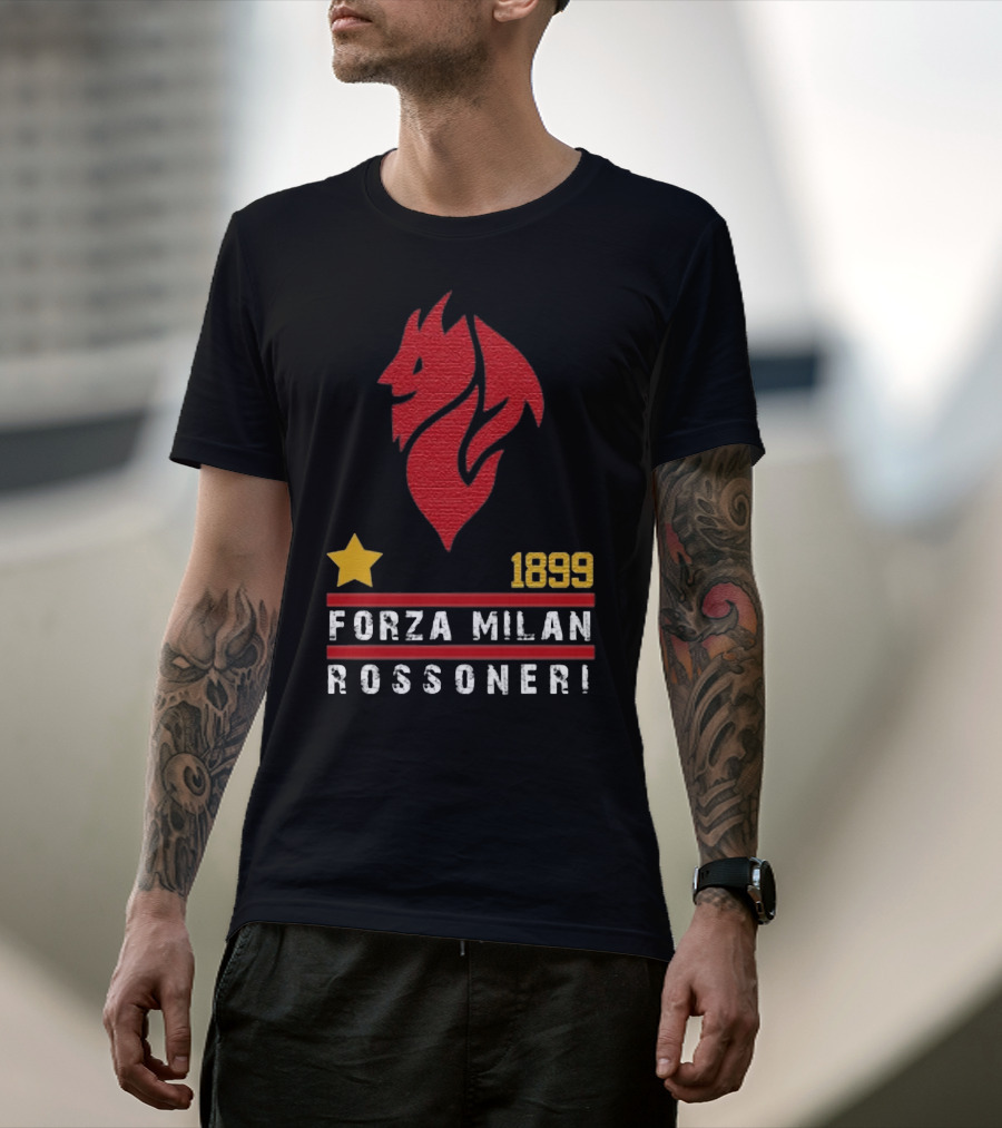 1899 Forza Milan Rossoner Symbol With Star And Red Lion Head Emblem T-Shirt