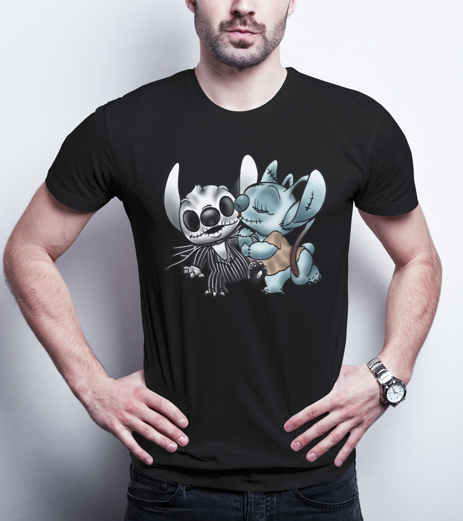 Stitch And Angel Nightmare Before Christmas Inspired Jack And Sally Characters T-Shirt