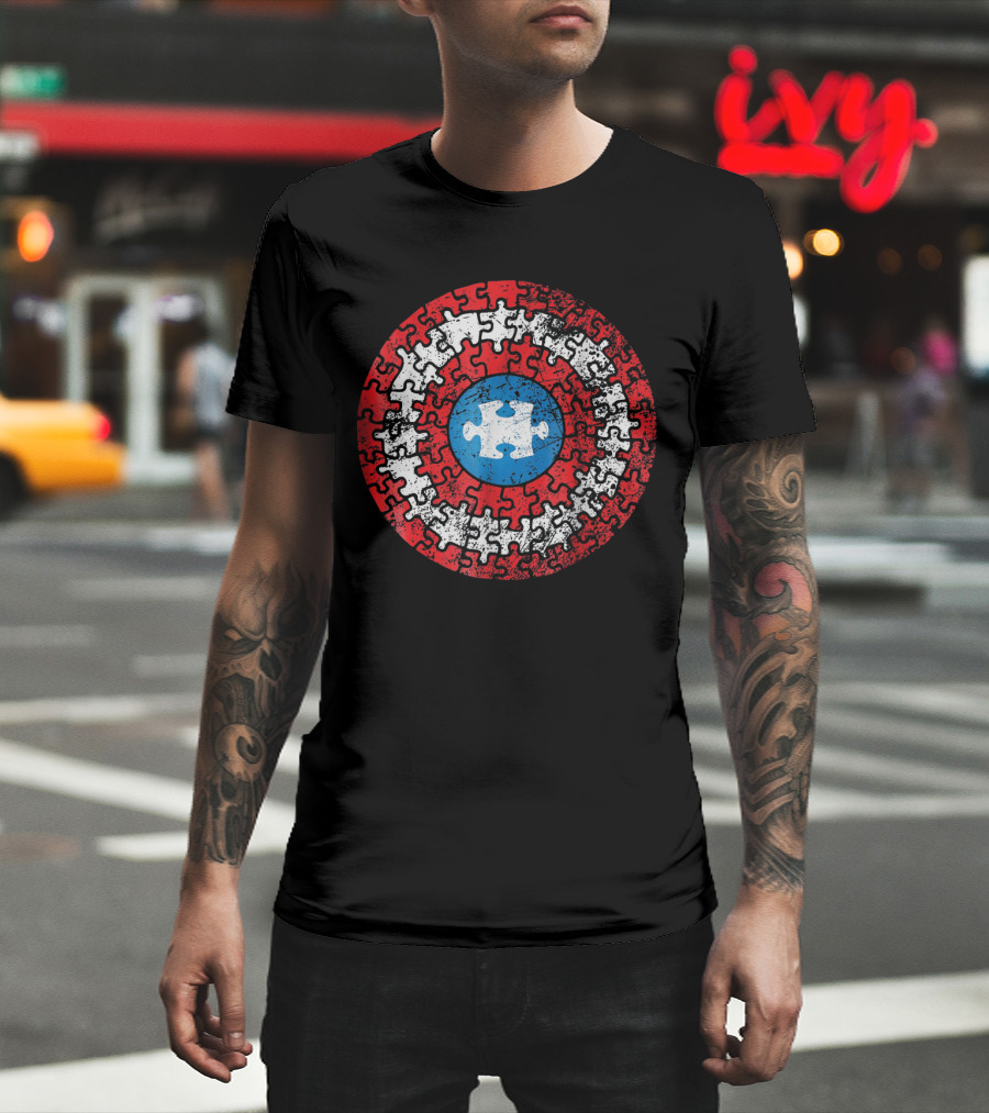 Captain America Shield Autism Awareness Puzzle T-Shirt
