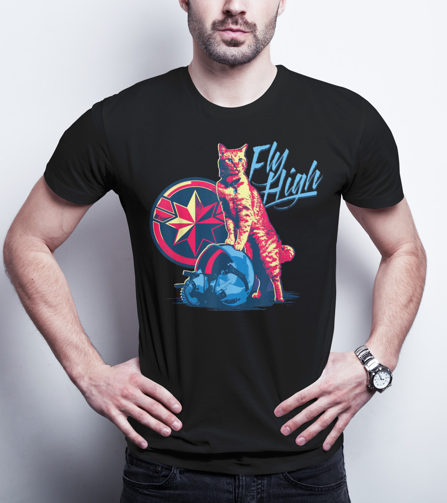 Captain Marvel Goose Fly High Star Emblem Pilot Helmet T-Shirt