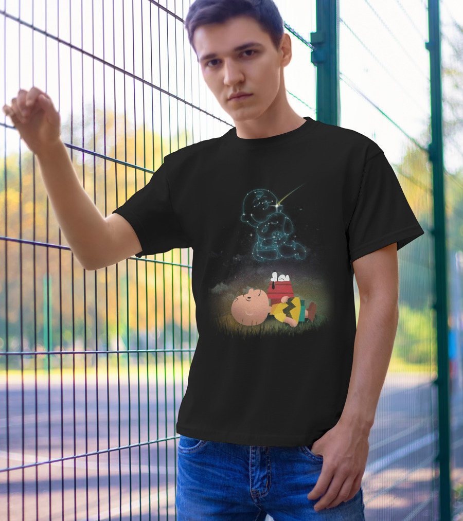 Charlie Brown And Snoopy Celestial Stargazing Night Constellation Scene T-Shirt