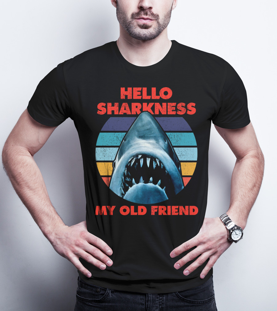 Hello Sharkness My Old Friend Retro Shark With Stripes T-Shirt
