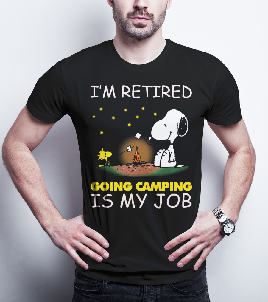 I’m Retired Going Camping Is My Job Snoopy And Woodstock Campfire Scene T-Shirt