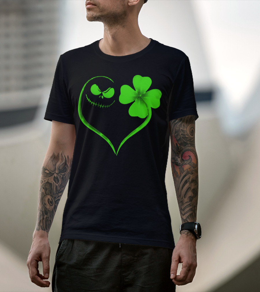 Jack Skellington Heart With Shamrock For St. Patrick's Day T-Shirt