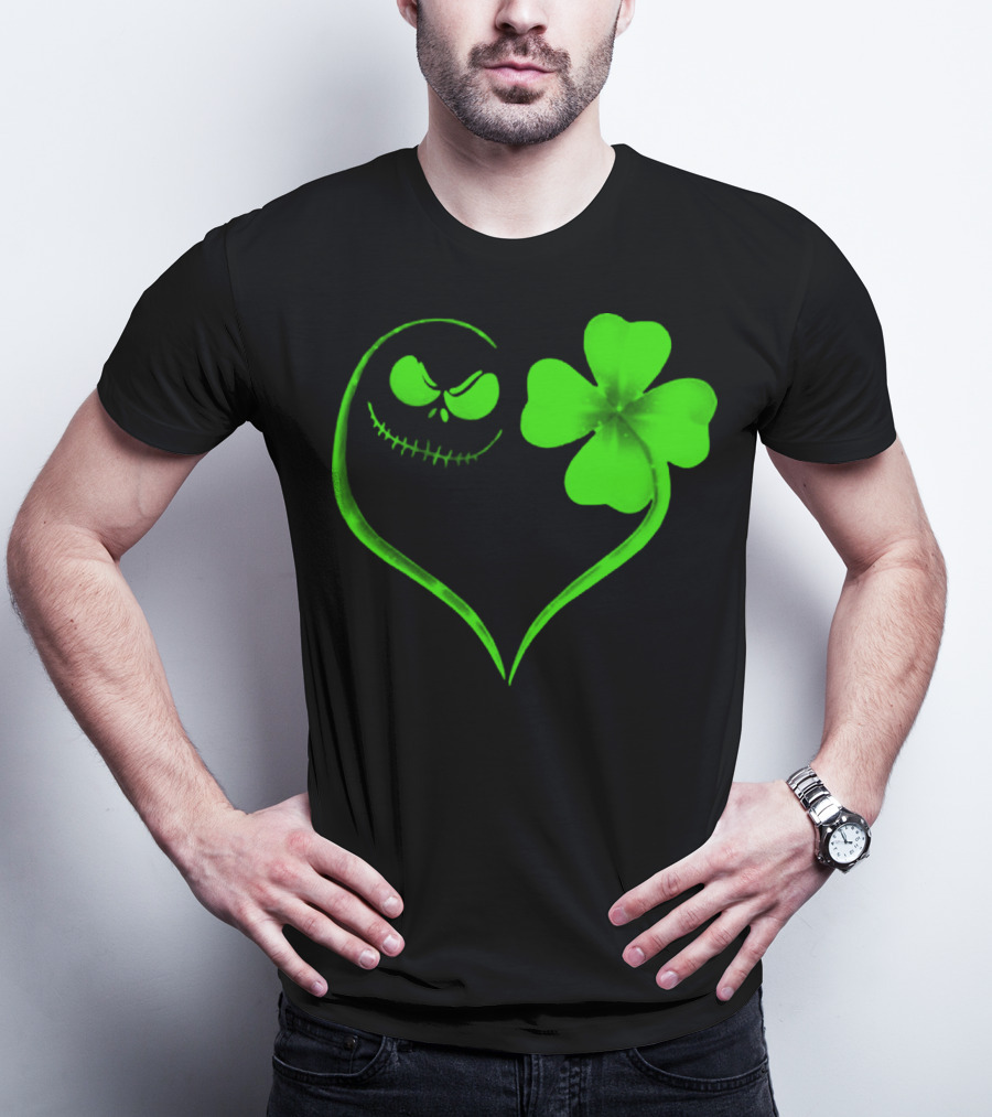 Jack Skellington Heart With Shamrock For St. Patrick's Day T-Shirt