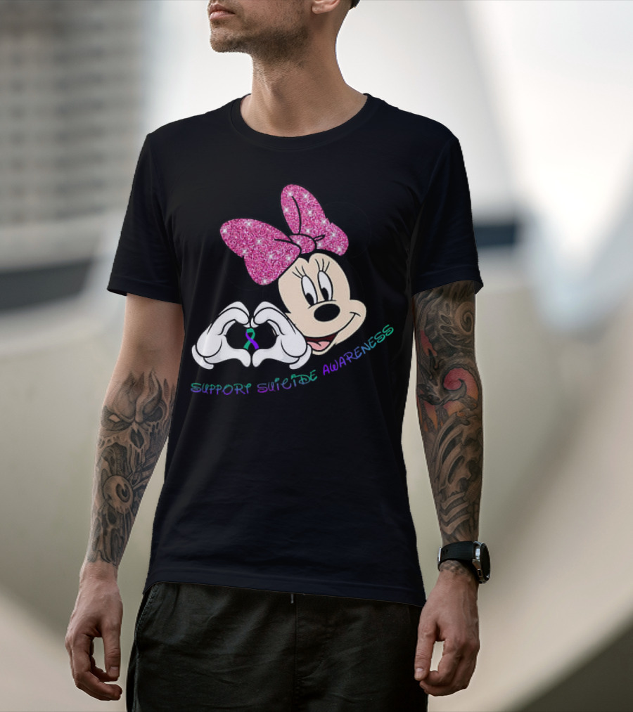 Minnie Mouse Support Suicide Awareness Pink Bow Heart Hands T-Shirt