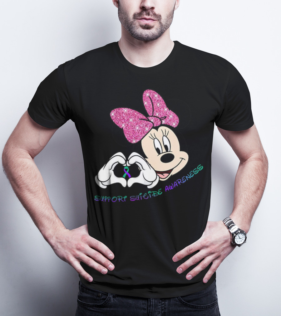 Minnie Mouse Support Suicide Awareness Pink Bow Heart Hands T-Shirt