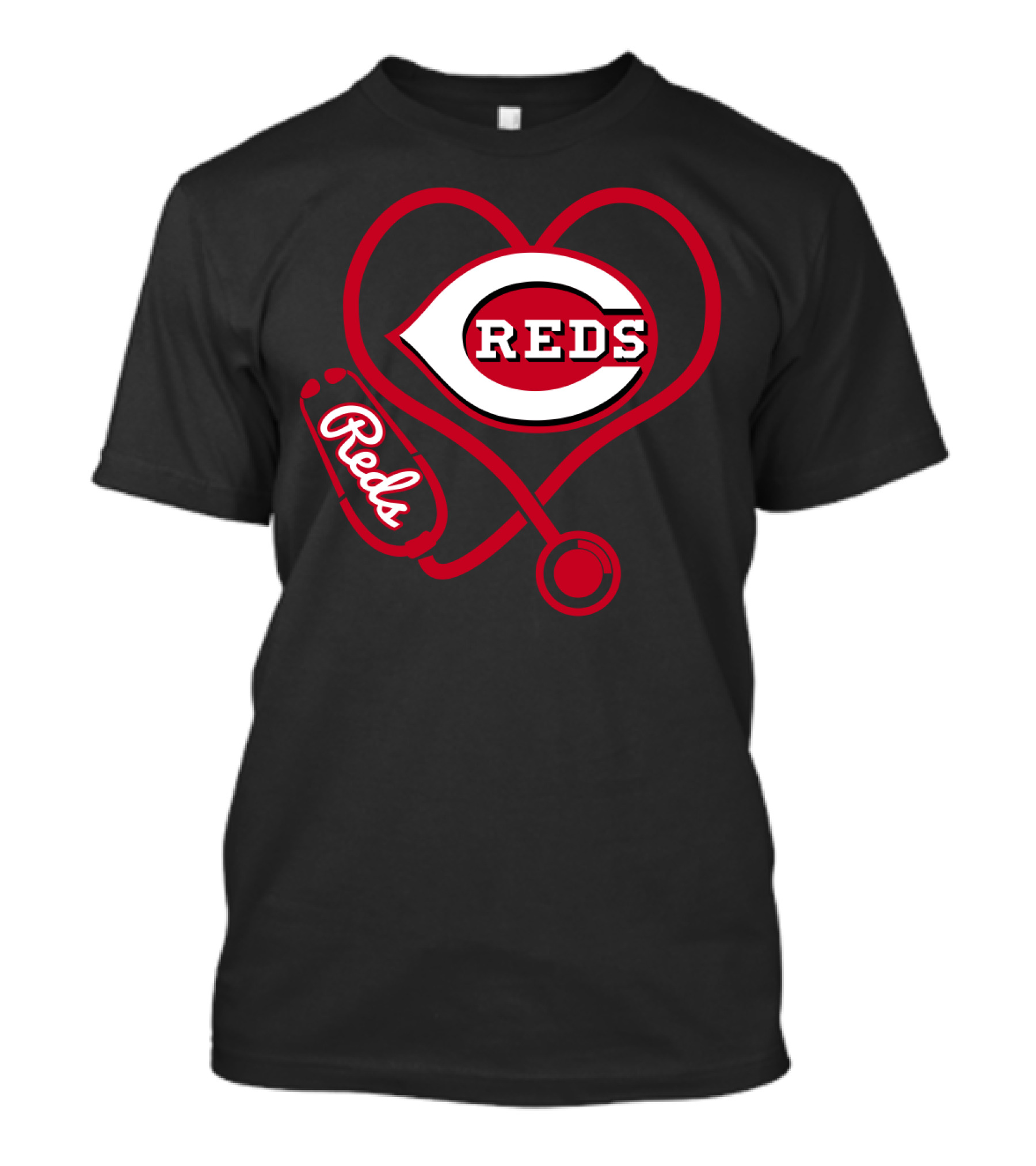 Cincinnati Reds Heart Stethoscope Nurse Fan Gear T-Shirt