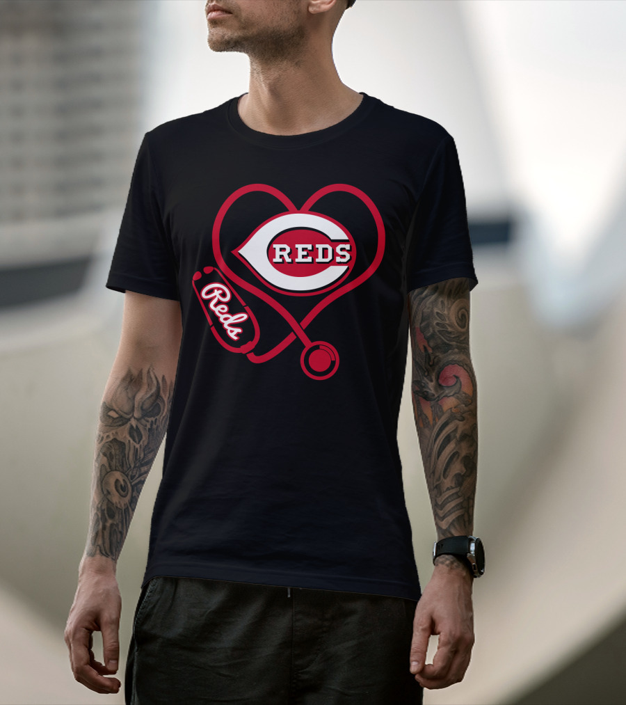 Cincinnati Reds Heart Stethoscope Nurse Fan Gear T-Shirt
