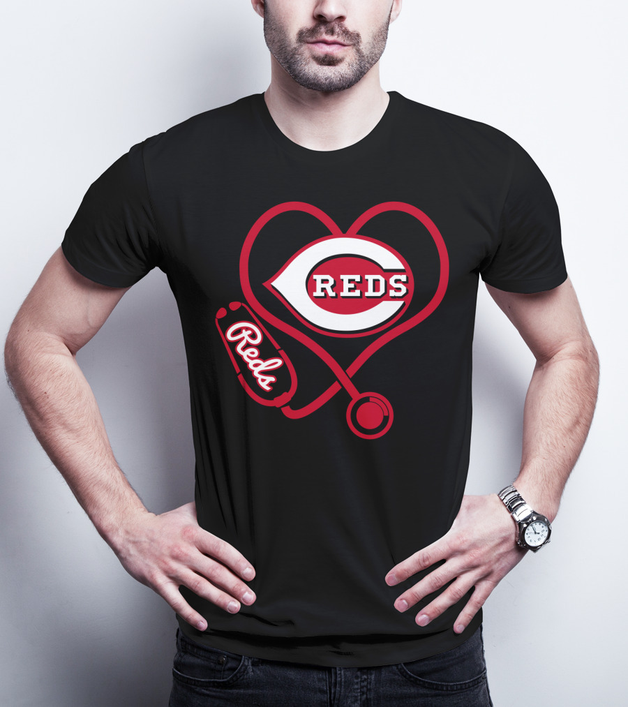 Cincinnati Reds Heart Stethoscope Nurse Fan Gear T-Shirt