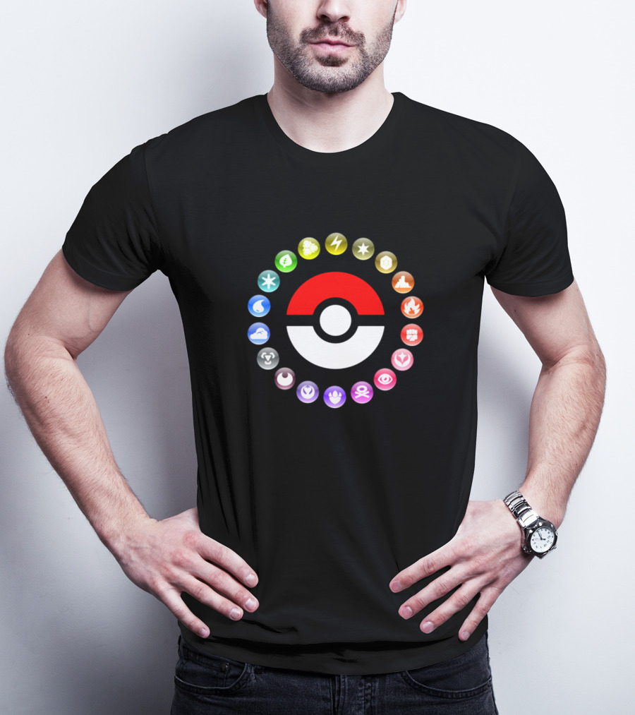 Pokemon Type Symbols Circle With Pokeball Center T-Shirt