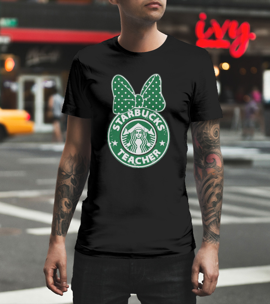 Starbucks Teacher Mickey Ears Polka Dot Bow T-Shirt