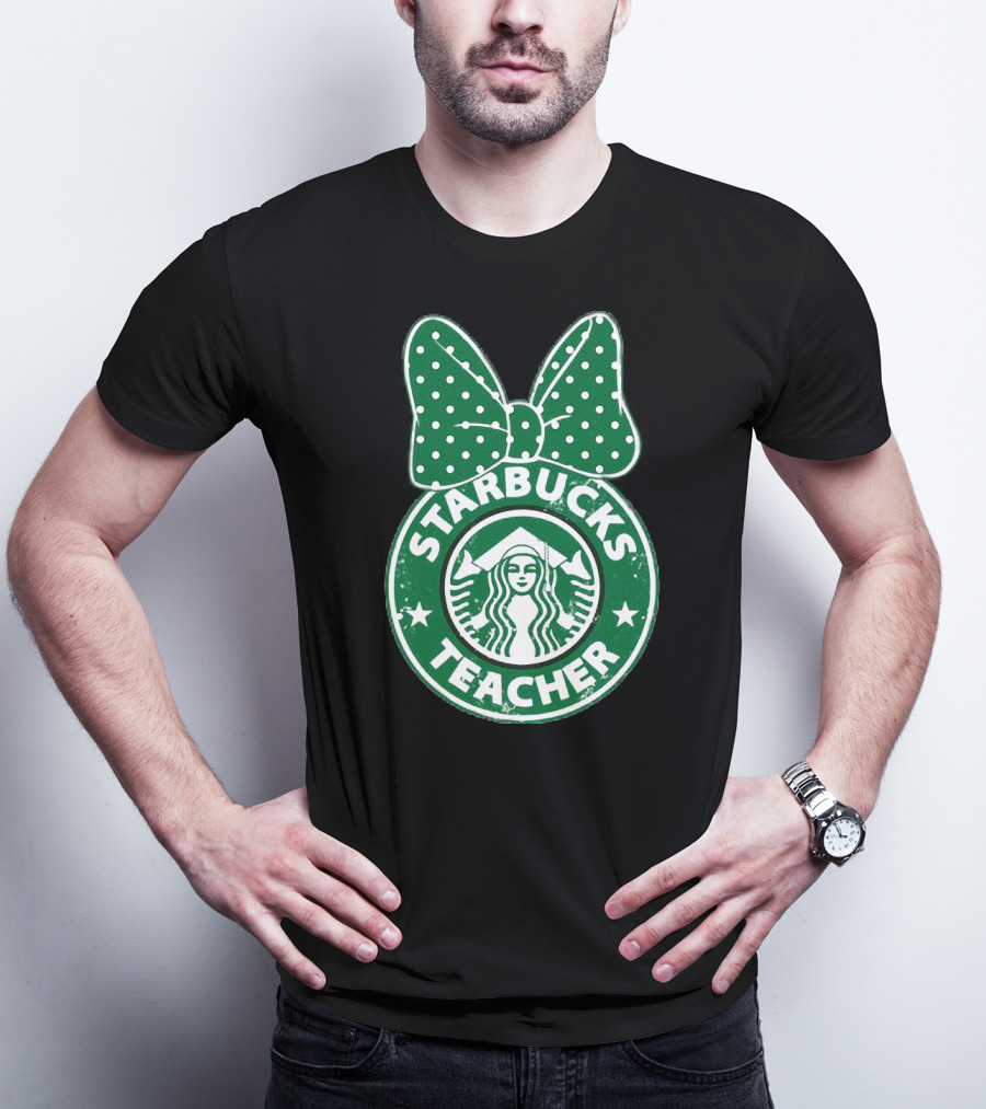 Starbucks Teacher Mickey Ears Polka Dot Bow T-Shirt