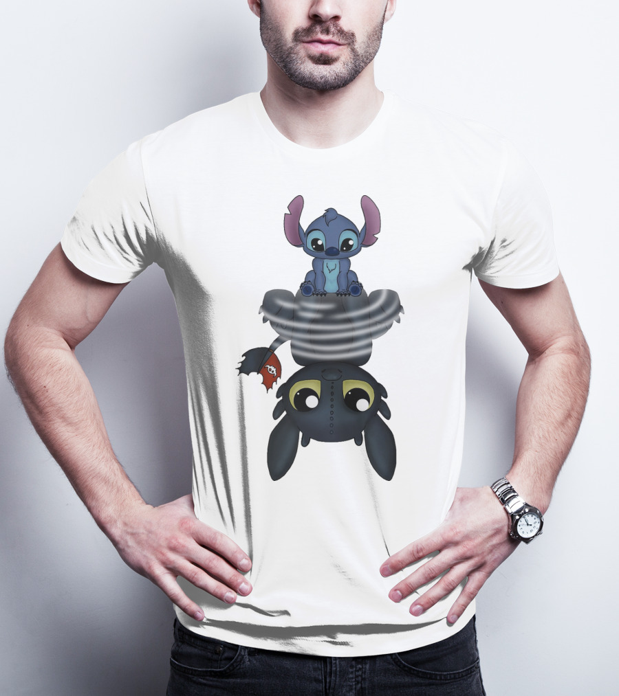 Stitch Sitting On Toothless Animation Crossover T-Shirt