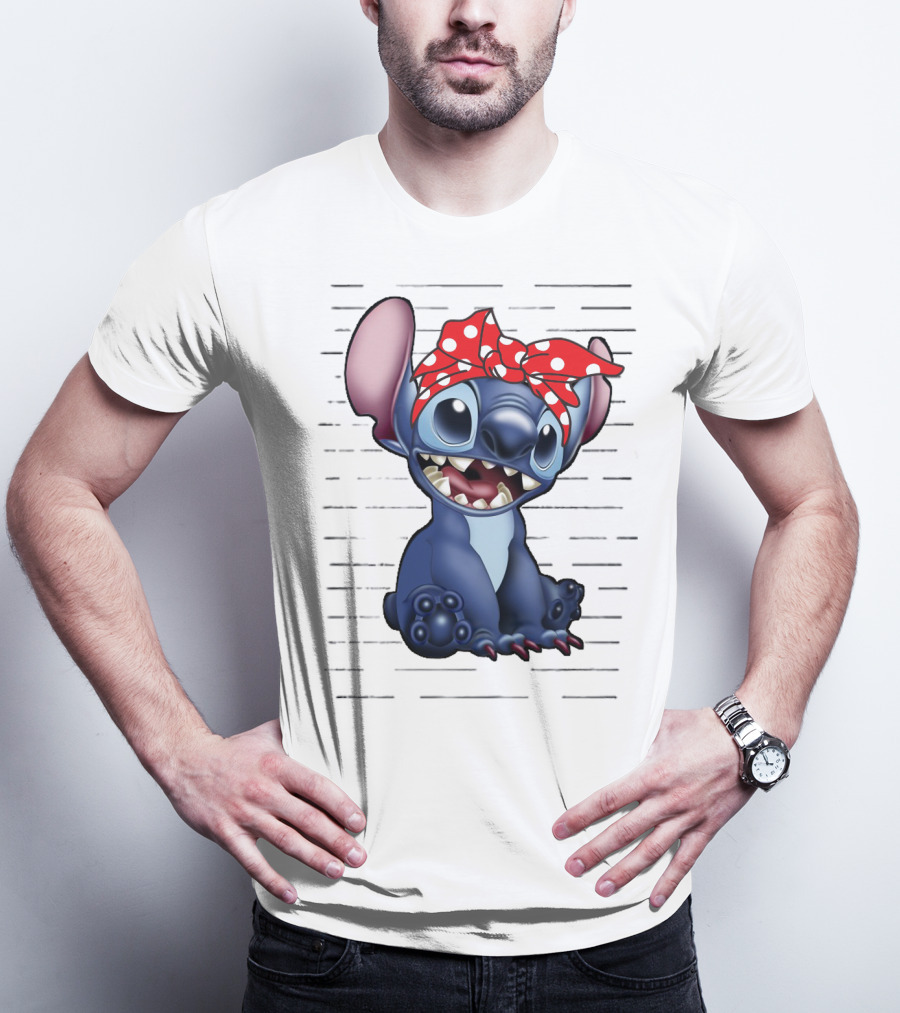 Stitch Disney Character With Red Polka Dot Headband T-Shirt