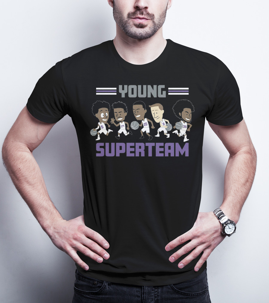 Young Superteam Cartoon Basketball Players With Numbers 5 24 20 8 35 T-Shirt