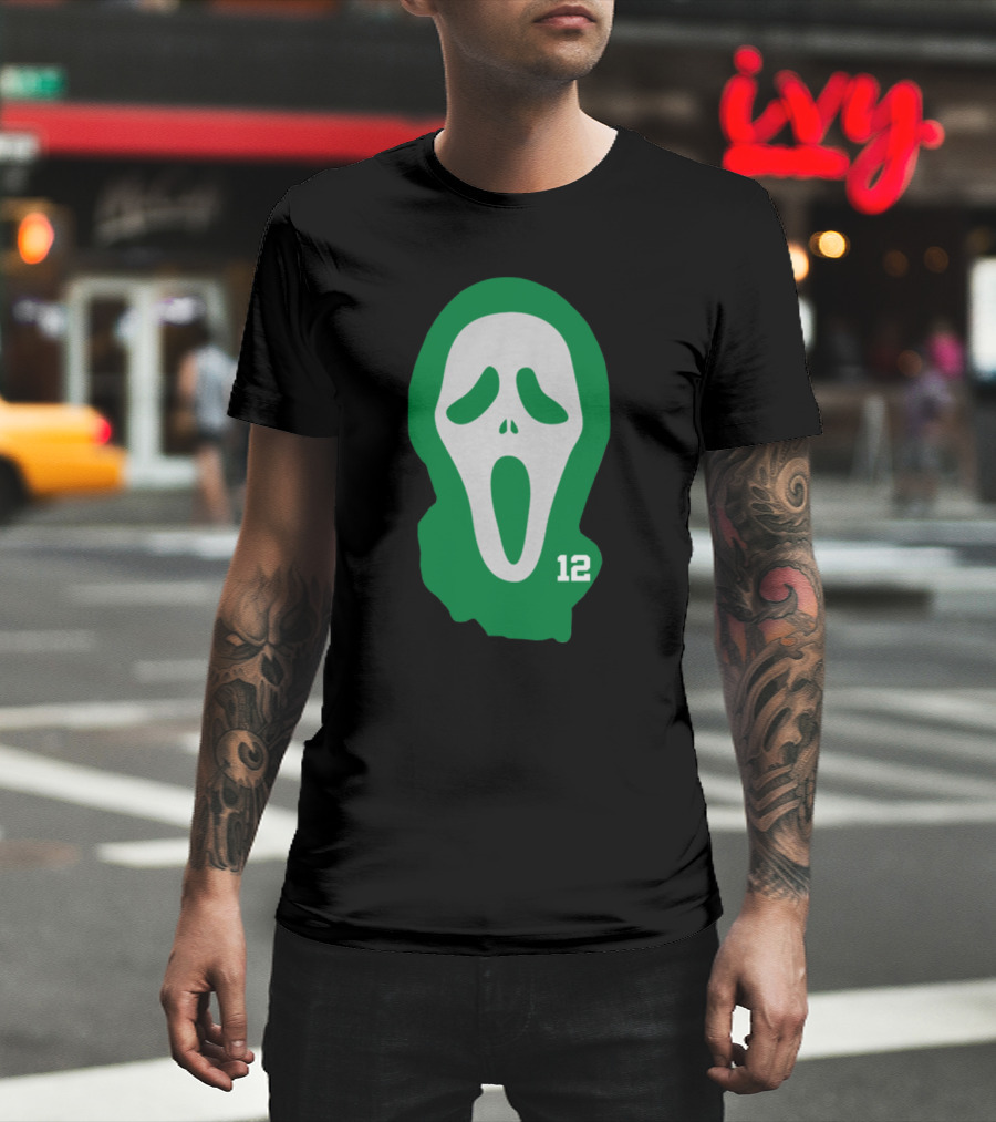 Basketball Team Scary Terry Rozier Scream Mask Number 12 Green T-Shirt