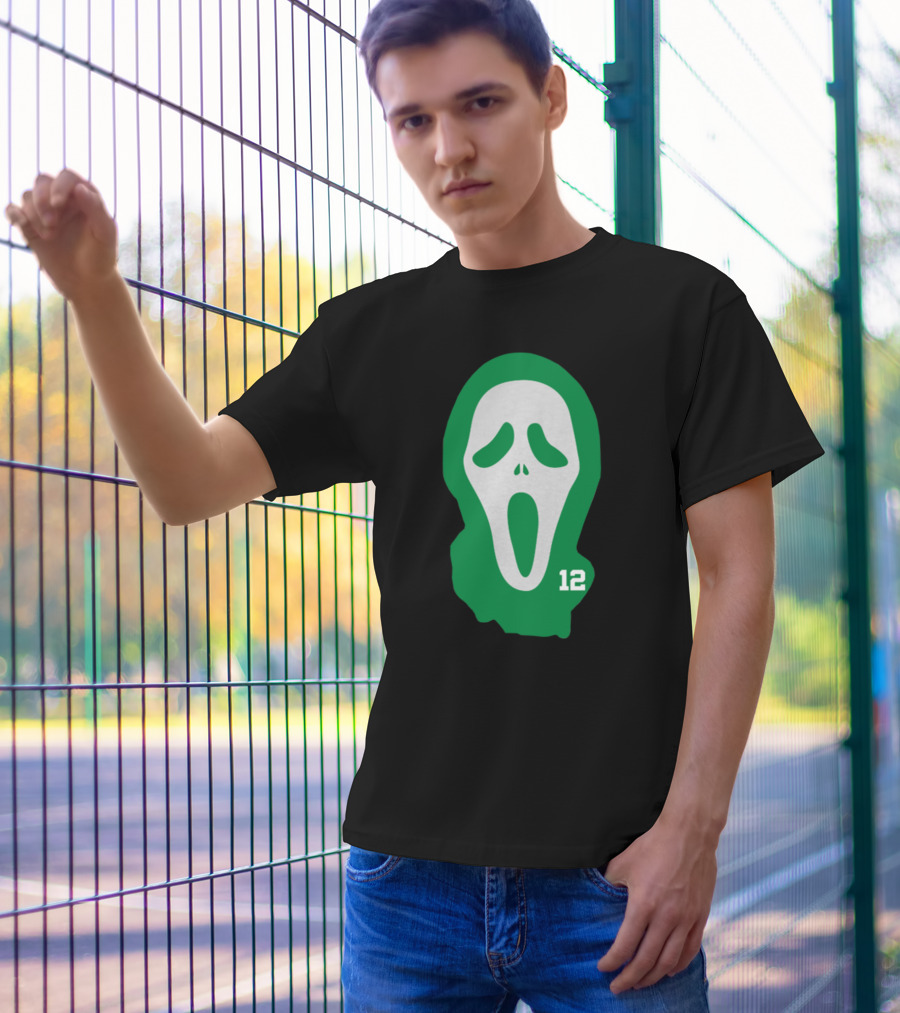 Basketball Team Scary Terry Rozier Scream Mask Number 12 Green T-Shirt