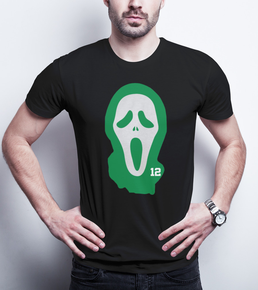 Basketball Team Scary Terry Rozier Scream Mask Number 12 Green T-Shirt