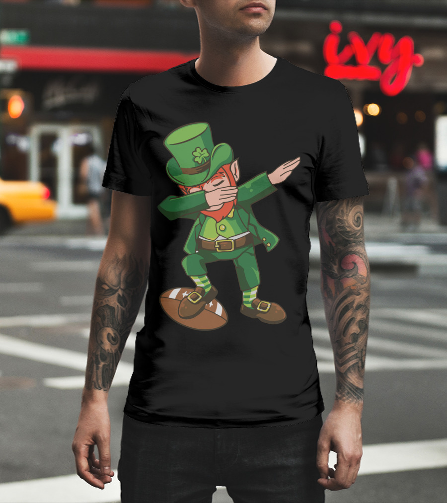 Leprechaun Dabbing On Football With Clover Hat T-Shirt