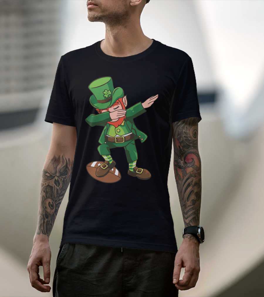 Leprechaun Dabbing On Football With Clover Hat T-Shirt