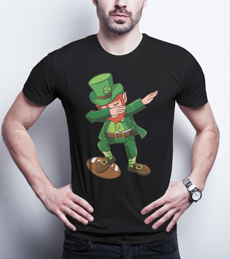 Leprechaun Dabbing On Football With Clover Hat T-Shirt
