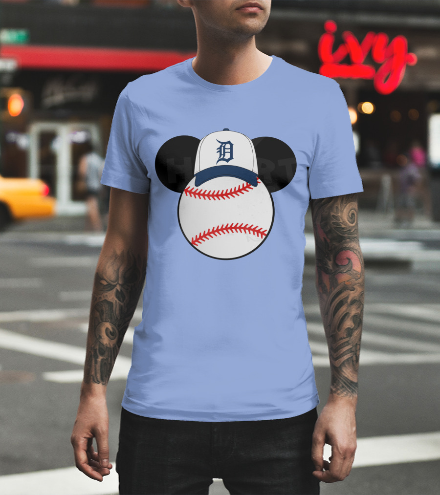 Detroit Tigers Mickey Mouse Ears Baseball Cap Heart Baseballs T-Shirt