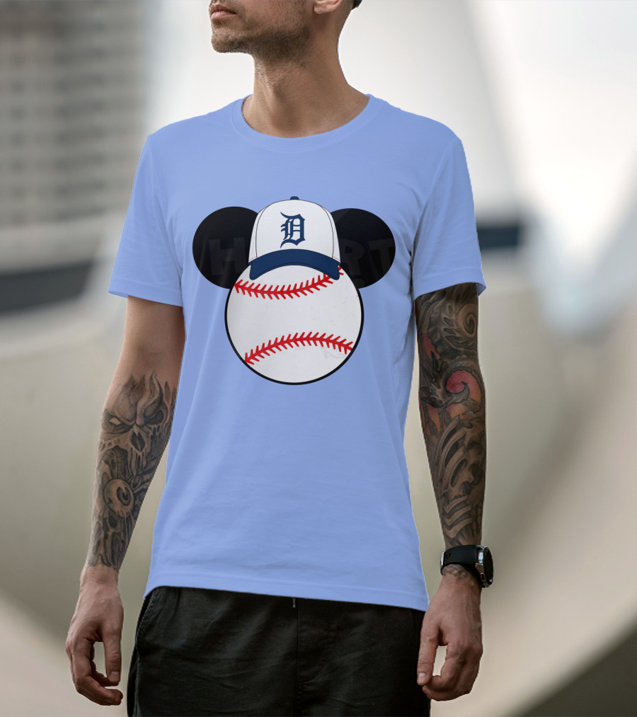 Detroit Tigers Mickey Mouse Ears Baseball Cap Heart Baseballs T-Shirt