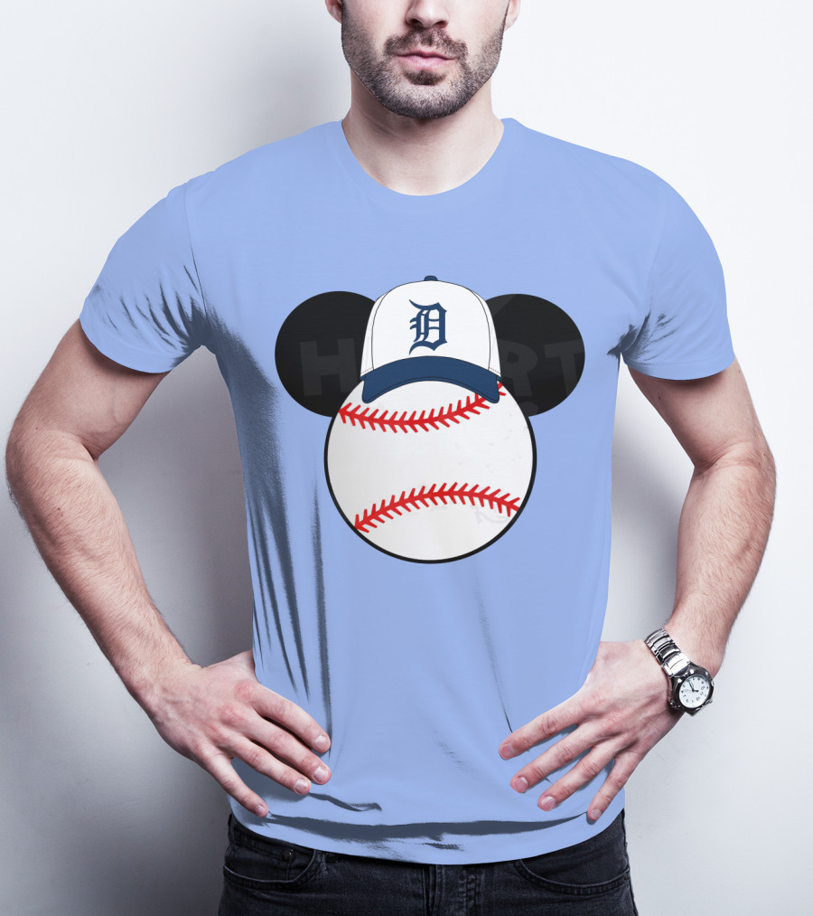 Detroit Tigers Mickey Mouse Ears Baseball Cap Heart Baseballs T-Shirt