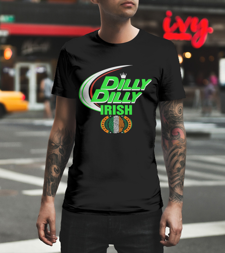 Dilly Dilly Irish St Patrick's Day With Irish Flag And Crown Motif T-Shirt