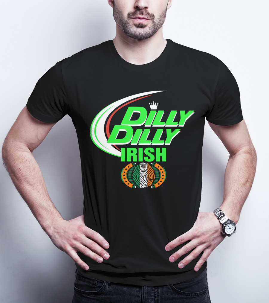 Dilly Dilly Irish St Patrick's Day With Irish Flag And Crown Motif T-Shirt