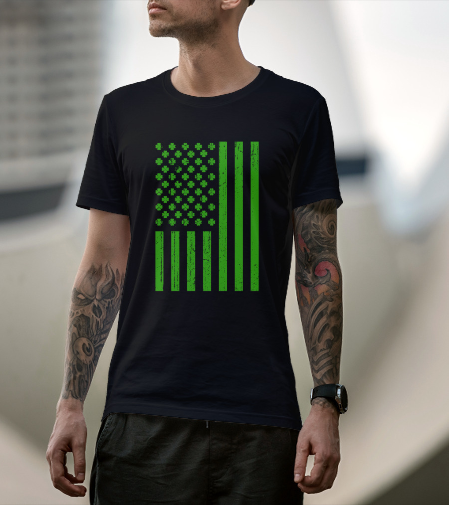 Happy St. Patrick's Day Shamrock American Flag Irish T-Shirt