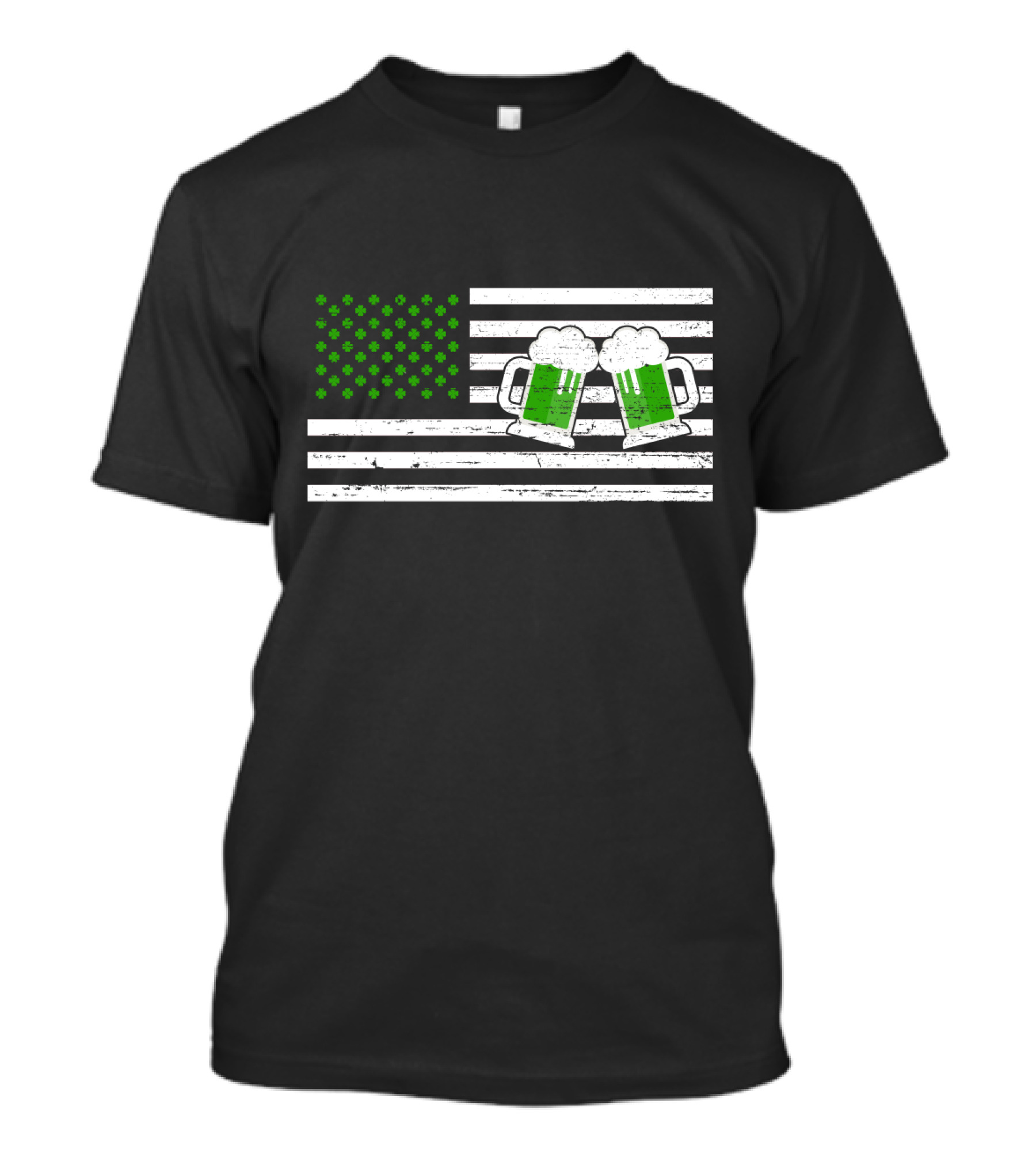 Happy Patrick's Day American Flag With Green Shamrocks And Beer Mugs T-Shirt