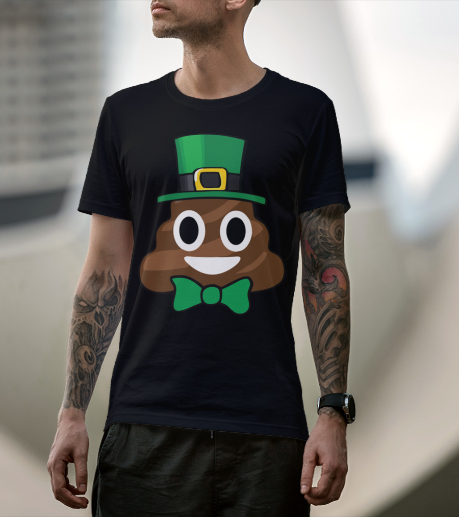Leprechaun Poop Emoji With Green Bow Tie Funny St Patricks Day T-Shirt