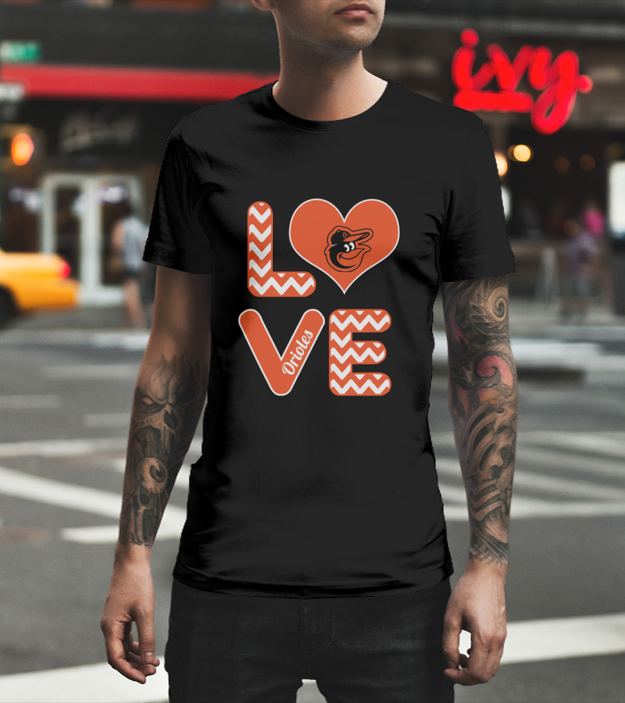 Love Orioles Heart Chevron Pattern Baseball Fans Baltimore T-Shirt