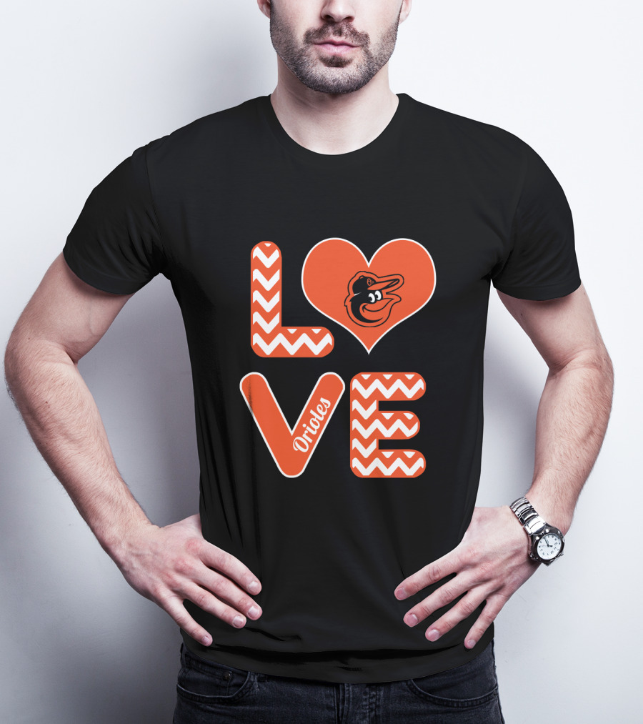 Love Orioles Heart Chevron Pattern Baseball Fans Baltimore T-Shirt