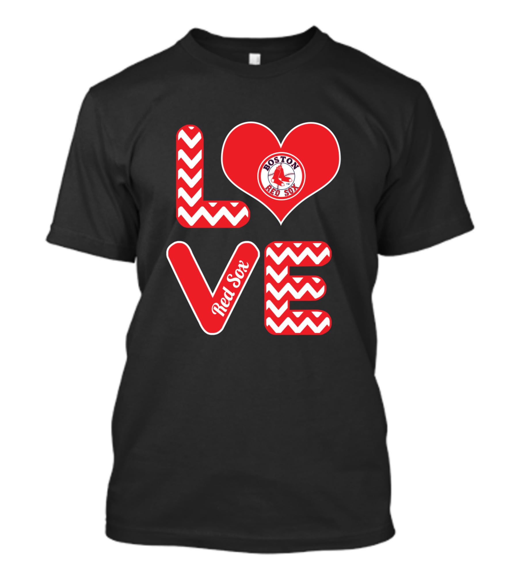 Boston Red Sox Love Heart Fans Baseball Chevron T-Shirt