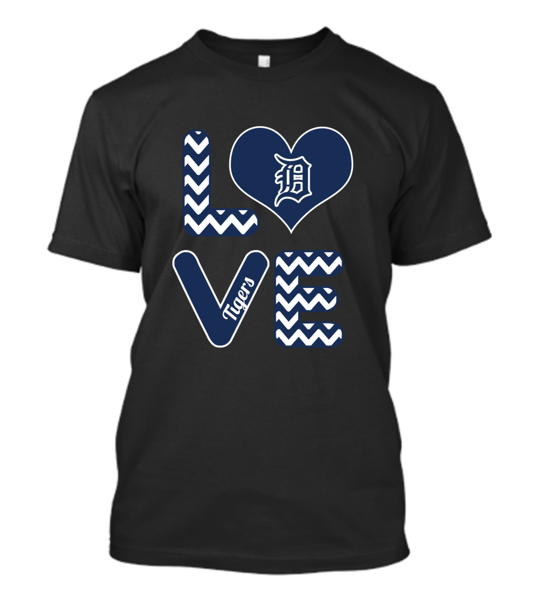 Love Detroit Tigers With Heart Logo And Chevron T-Shirt