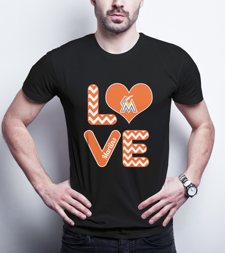 Love Marlins Heart Pattern Miami Baseball Fans T-Shirt