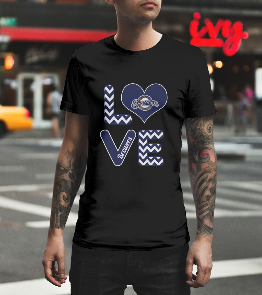 Love Brewers Heart Design With Milwaukee Brewers Logo T-Shirt