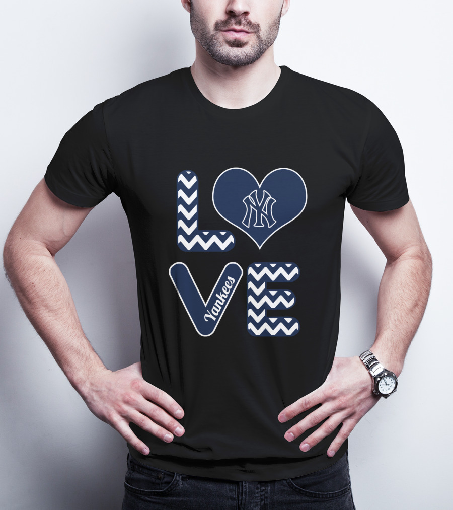 Love For New York Yankees Baseball Fans With Iconic Heart And Chevron T-Shirt