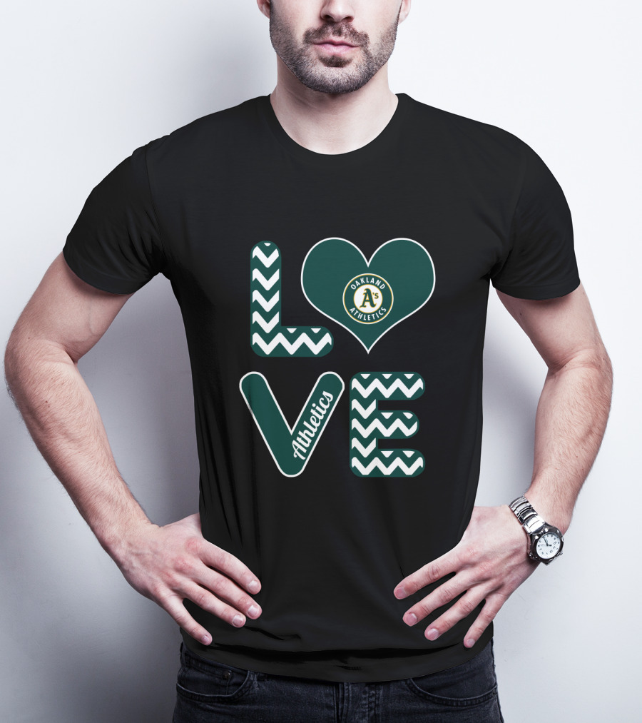 Oakland Athletics Baseball Fan Love With Heart And Chevron T-Shirt
