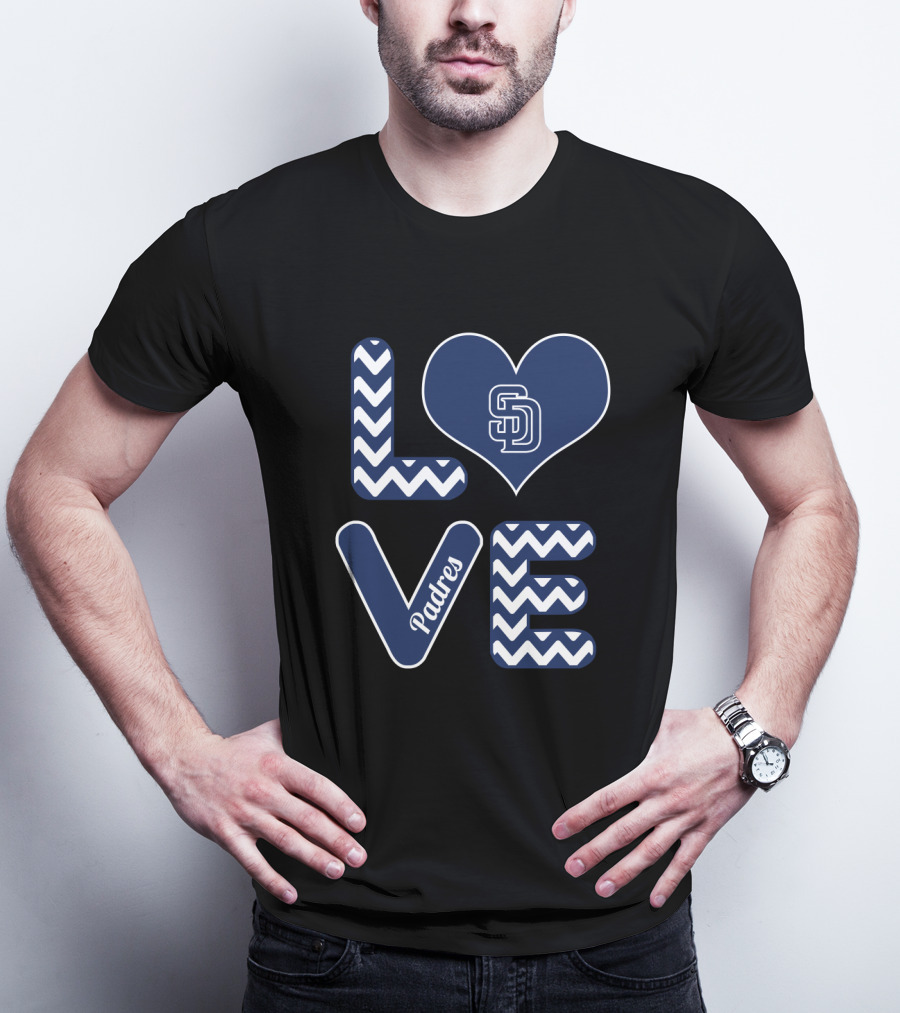 Love San Diego Padres Fans Baseball Chevron Heart T-Shirt