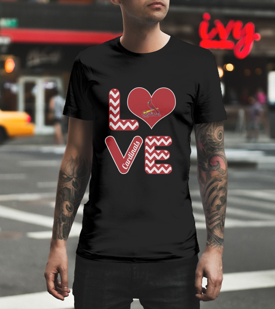 Love Cardinals Baseball Fans St Louis Zigzag Heart T-Shirt
