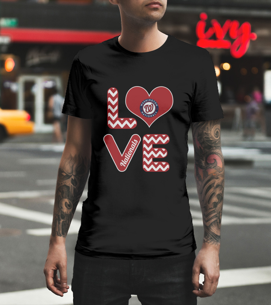 Love Washington Nationals Heart Pattern Logo Fans Baseball T-Shirt