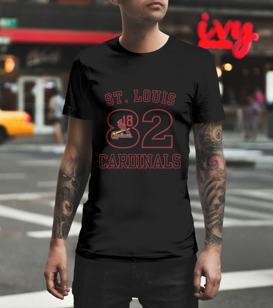 St Louis Cardinals 1882 Logo With Red Bird And Baseball Bat T-Shirt