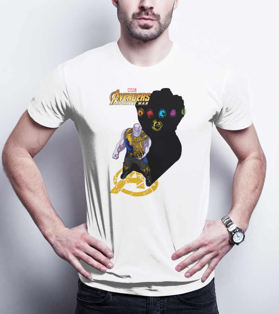 Avengers Infinity War Thanos With Gauntlet And Infinity Stones Shadow Marvel T-Shirt