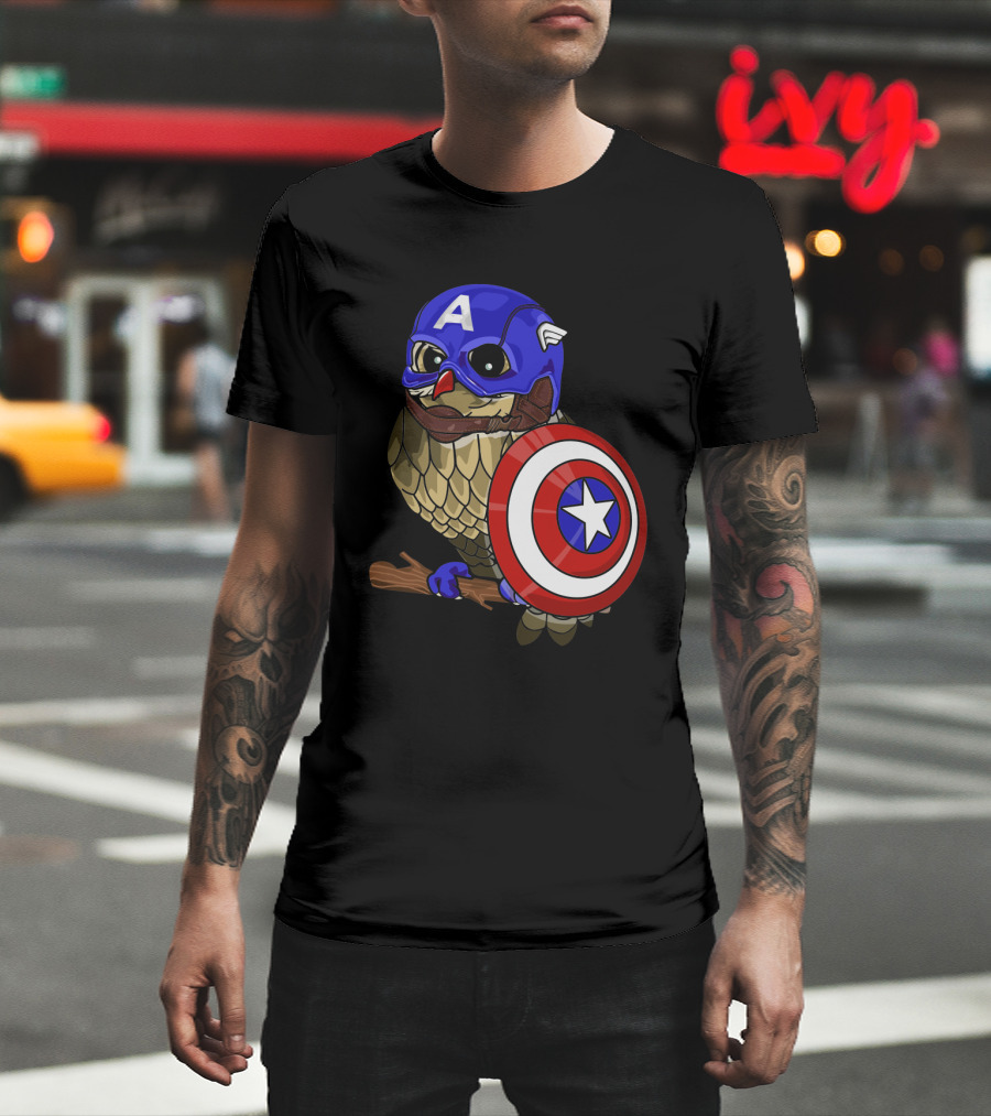 Captain America Owl Holding Shield Owlvengers Crossover T-Shirt
