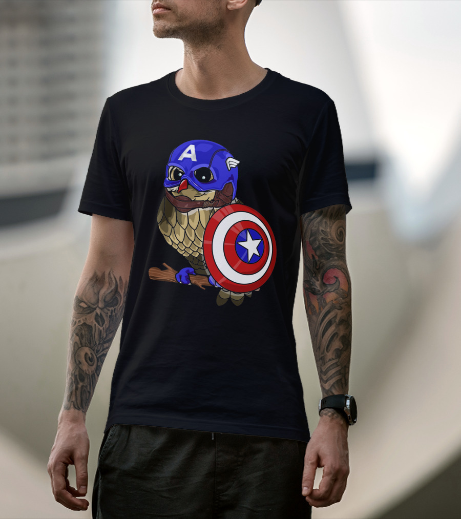 Captain America Owl Holding Shield Owlvengers Crossover T-Shirt