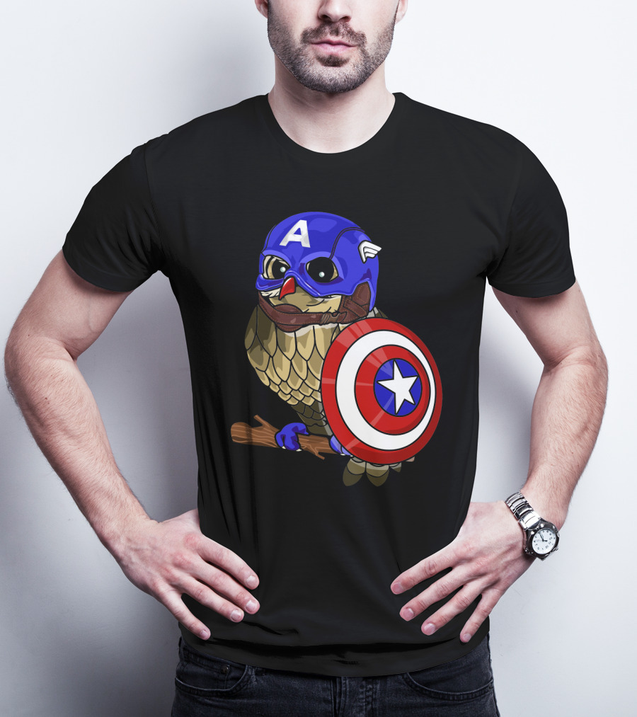 Captain America Owl Holding Shield Owlvengers Crossover T-Shirt